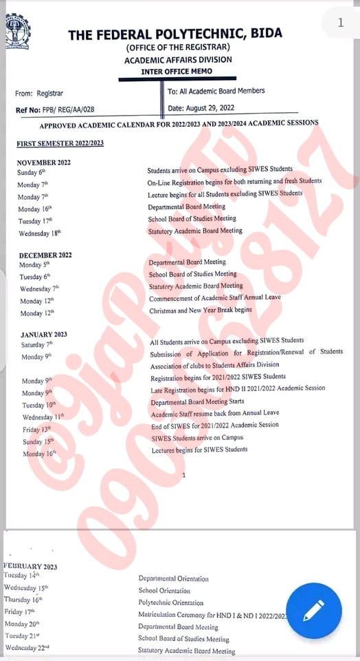 Federal Polytechnic Bida (BIDAPOLY), Resumption Date and Academic ... Federal Polytechnic Bida (BIDAPOLY), Resumption Date and Academic ...